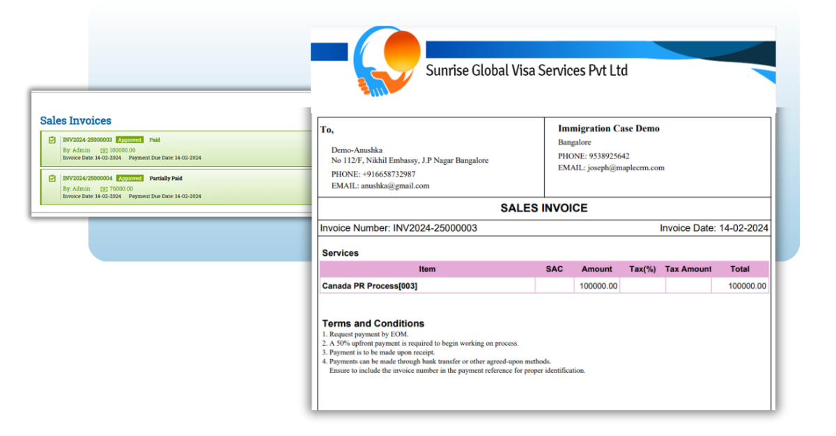 Invoice, Payments and Refunds management – Maple CRM for Immigration ...